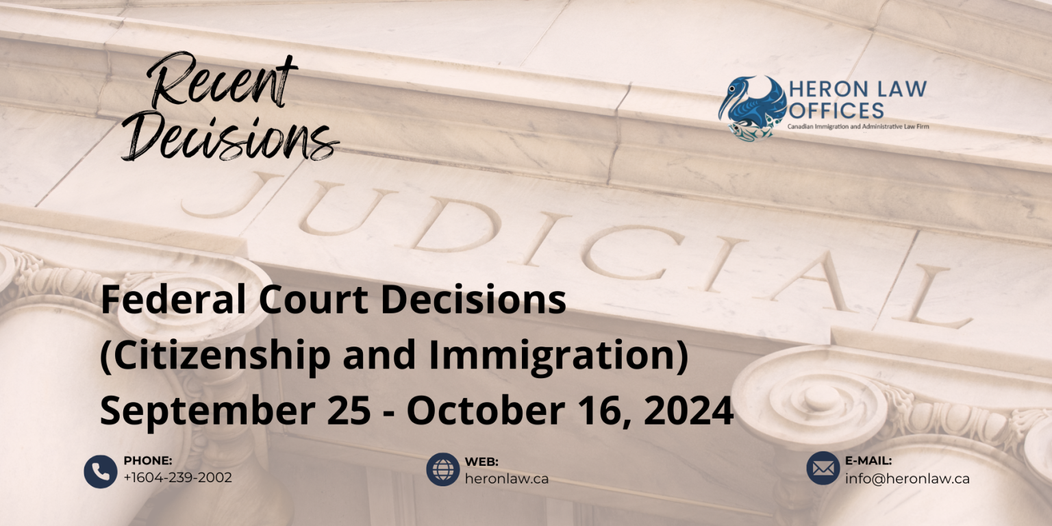 Recent Federal Court Decisions (Citizenship and Immigration) September ...